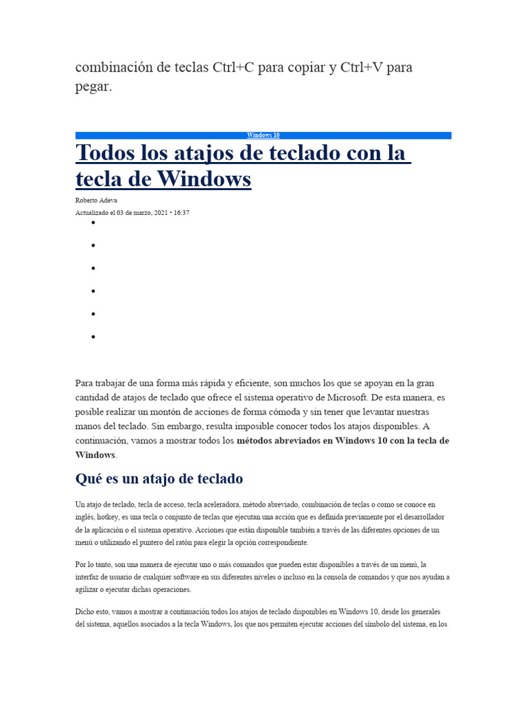 Combinación de Teclas CTRL | PDF | Ventana (informática) | Windows 10