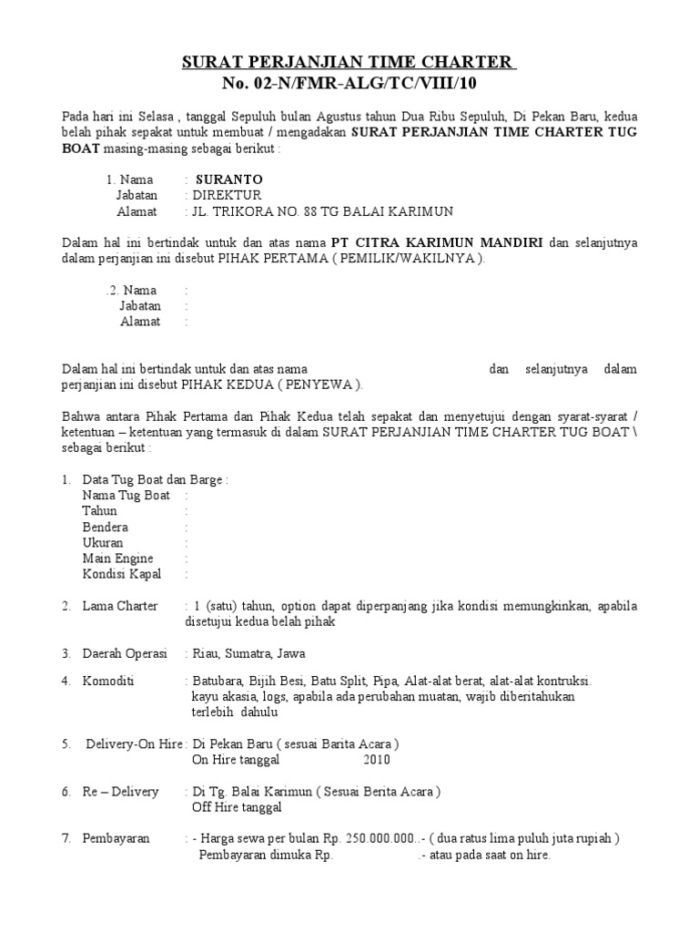 Surat Perjanjian Time Charter Draf 2 | PDF