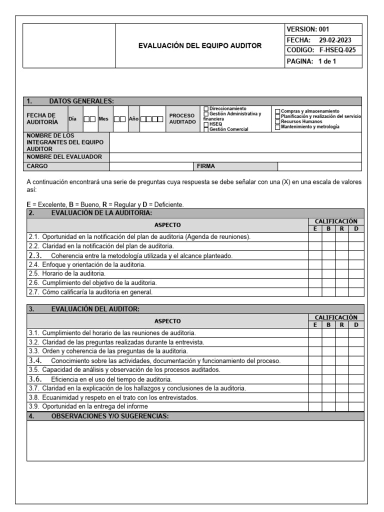 Evaluacion Del Equipo Auditor | Descargar gratis PDF | Auditoría ...