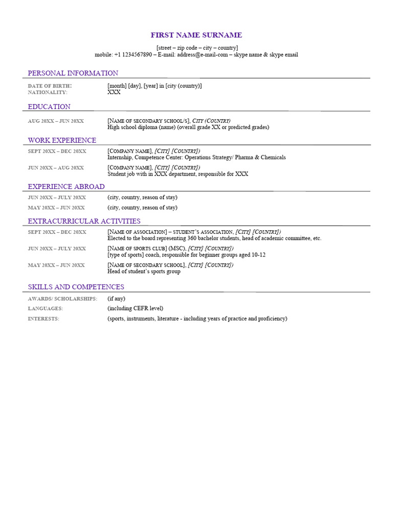 CV Template BSC ESCP Business School | PDF