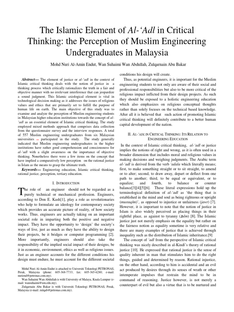 The Islamic Element of Al Adl in Critica | PDF | Critical Thinking | Thought