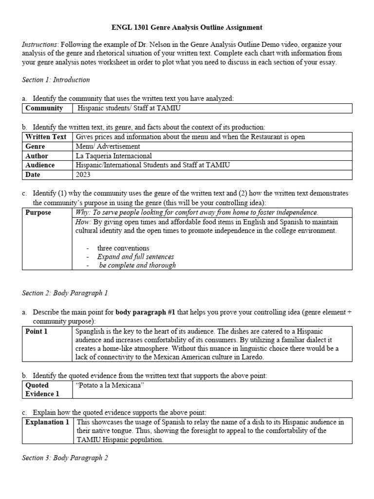 Genre Analysis Outline Worksheet 1 | PDF | Genre | Menu