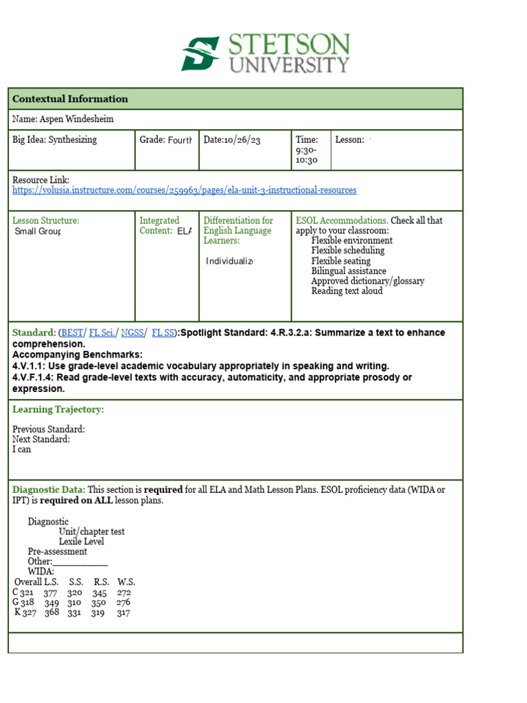 Esol Lesson Plan Thursday | PDF | English As A Second Or Foreign ...