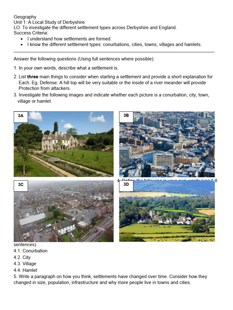 Types of Settlements in Derbyshire | PDF | Language Arts & Discipline ...