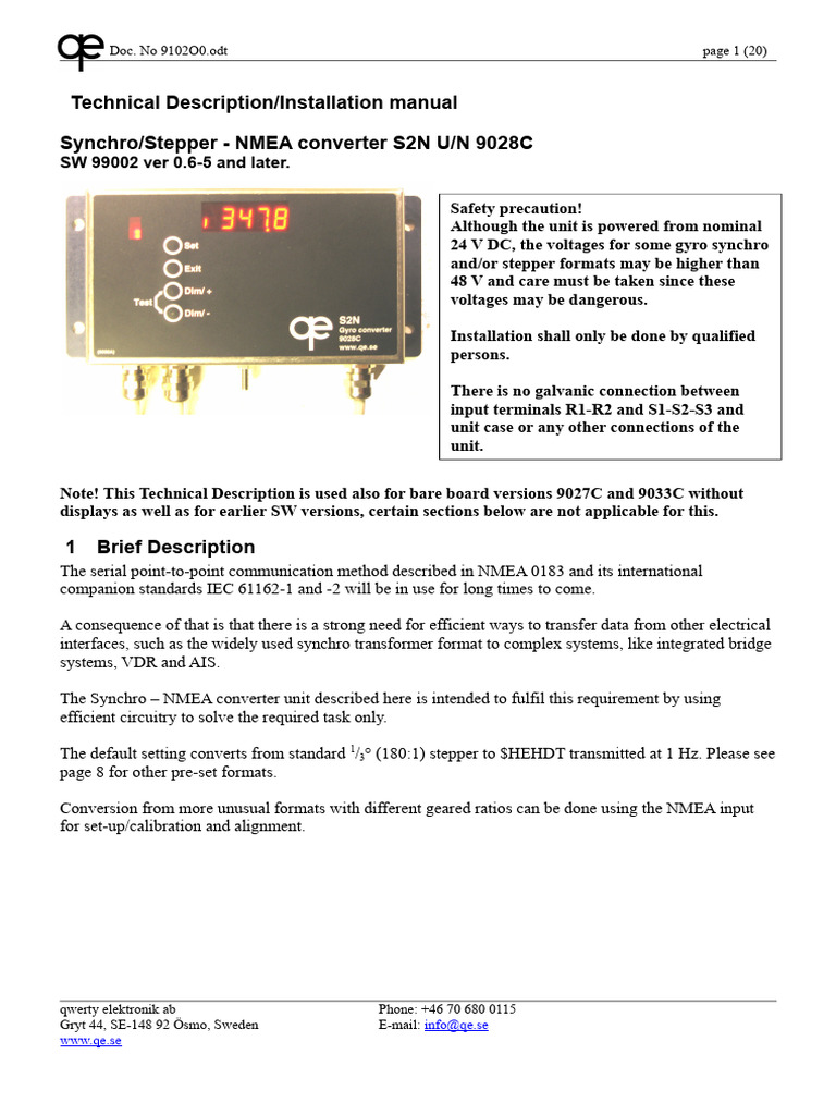 SYNCHRO - STEPPER To NMEA CONVERTER S2N UN 9028C | PDF | Parameter (Computer Programming ...