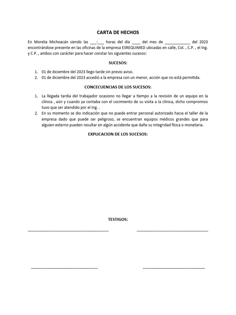 Carta de Hechos 1 | PDF