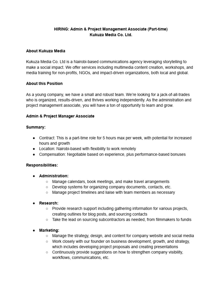 Admin & Project Management Associate (Part-Time) | PDF | Human ...