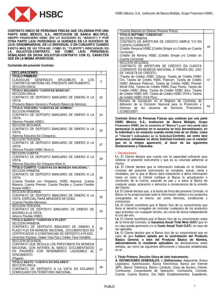 Contrato de Servicios HSBC México | PDF | Bancos | Tarjeta de débito