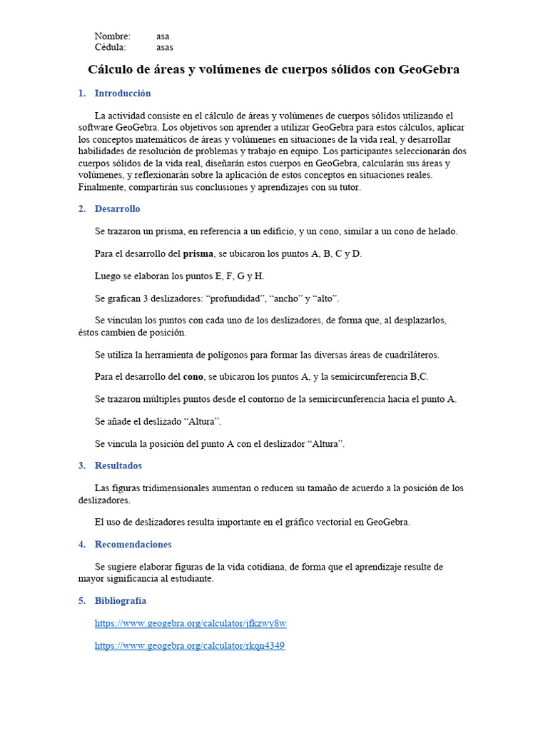 Actividad Calculo de Area y Volumenes | PDF | Métodos y materiales de enseñanza