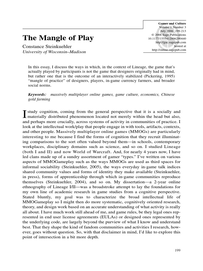 The Mangle of Play | PDF | Virtual World