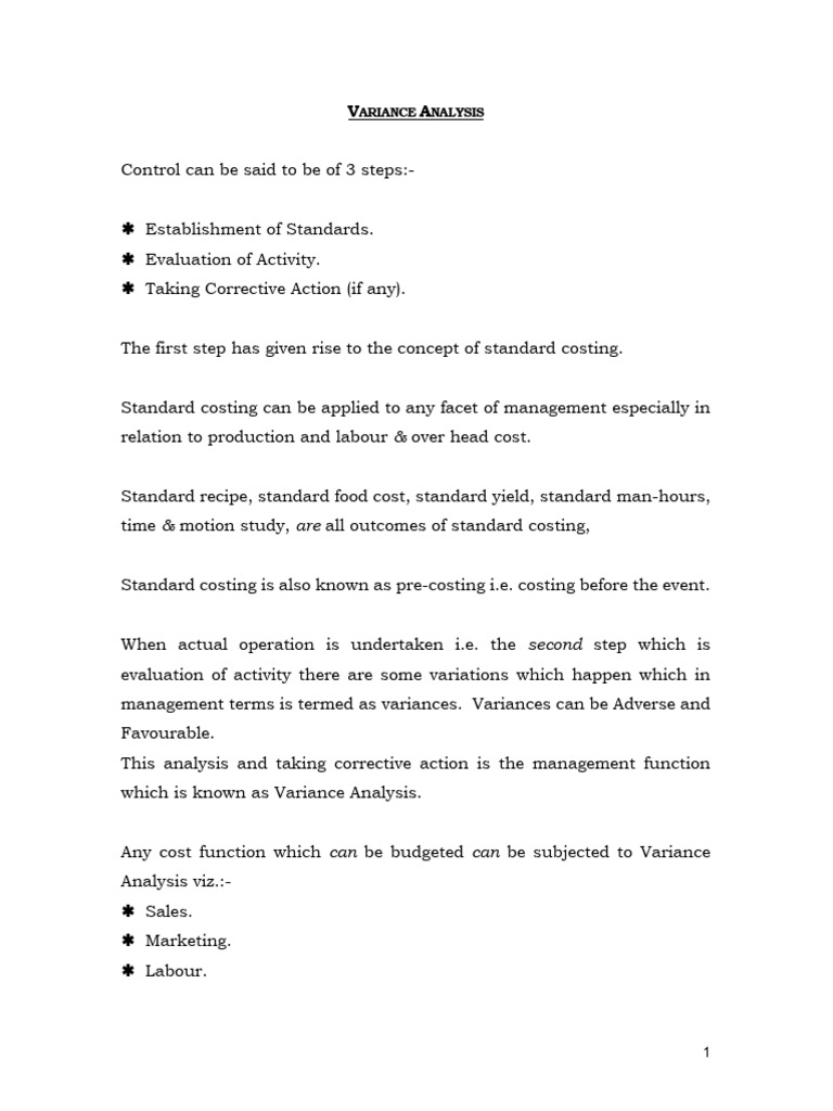 Variance Analysis | PDF | Variance | Prices