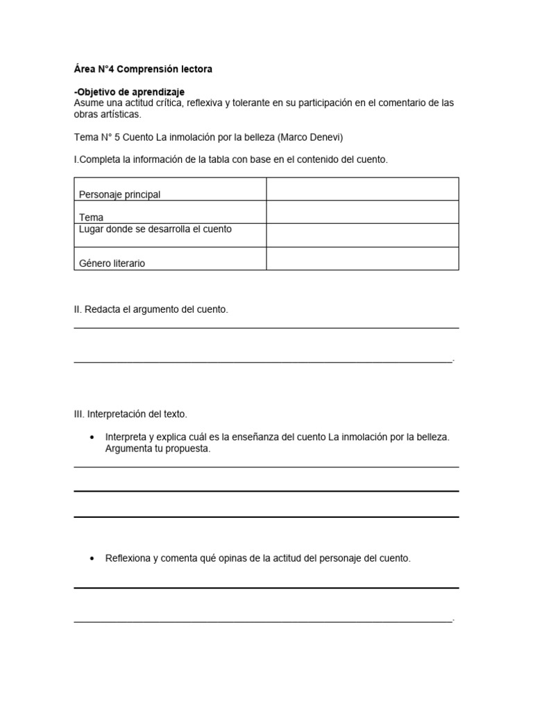 Cuento Inmolacion Por La Belleza | PDF | Ficción general