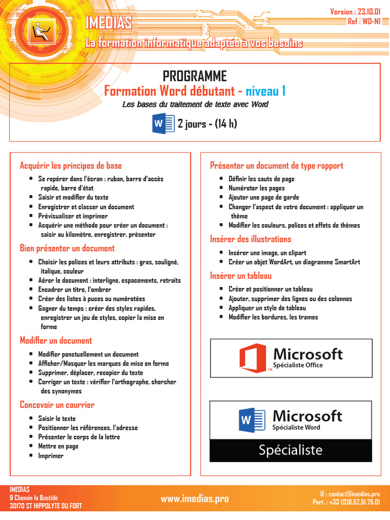 Formation Word Niveau 1 | PDF | Microsoft Word | Informatique