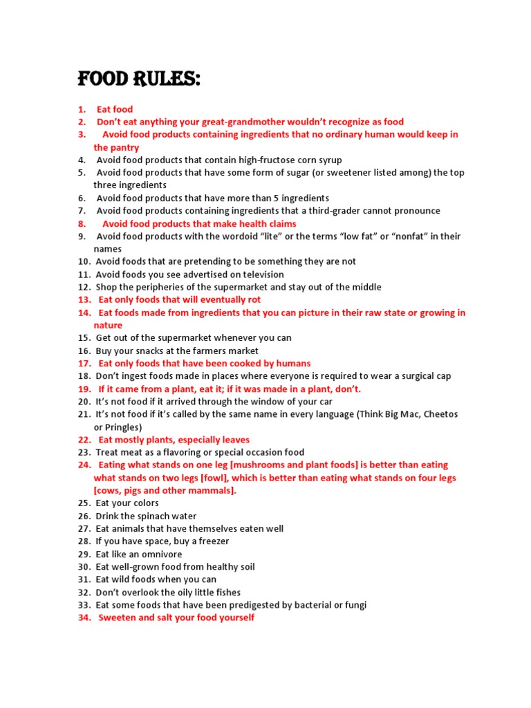 Michael Pollan's 64 Food Rules | PDF | Eating | Meal