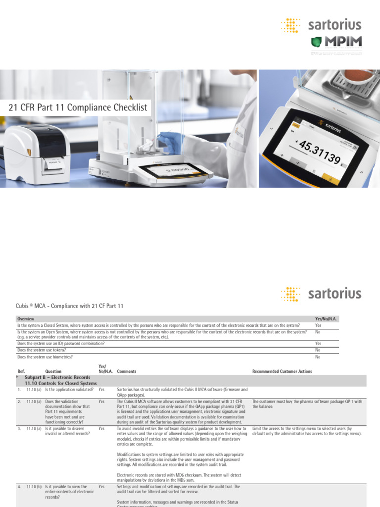 Cubis II MCA - 21 CFR Compliance Checklist e | PDF | Password | Identity Document