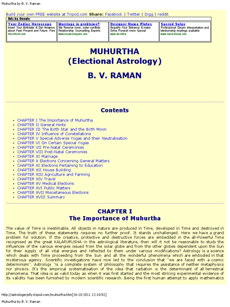 Muhurtha by B. v. Raman | PDF | Horoscope | Esoteric Cosmology