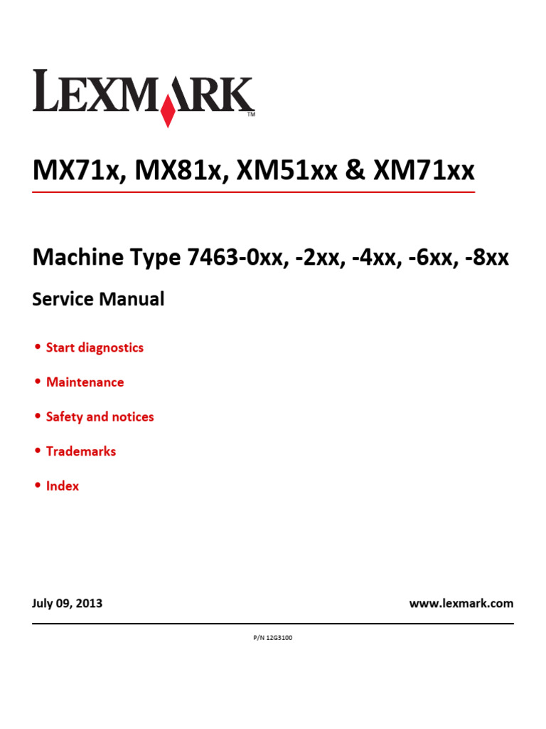 MX81x - MX71x - XM51xx & XM71xx Service Manual | PDF | Image Scanner | Printer (Computing)