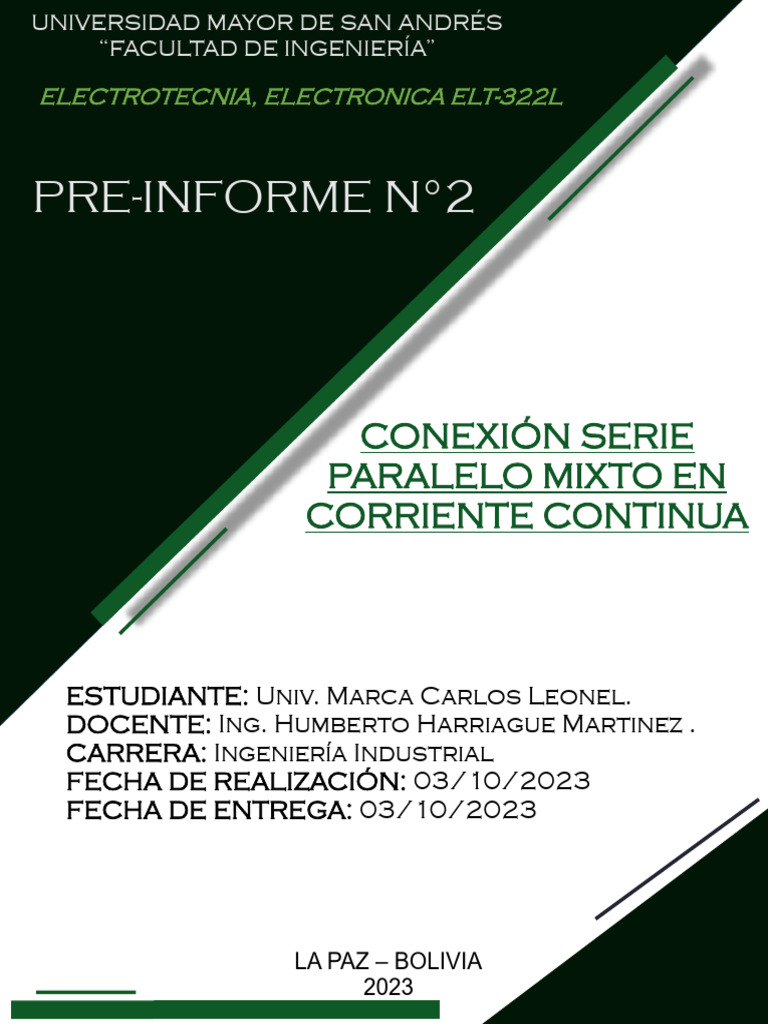 Preinforme 2 Elt-L | PDF | Resistencia Eléctrica y Conductancia | Corriente eléctrica