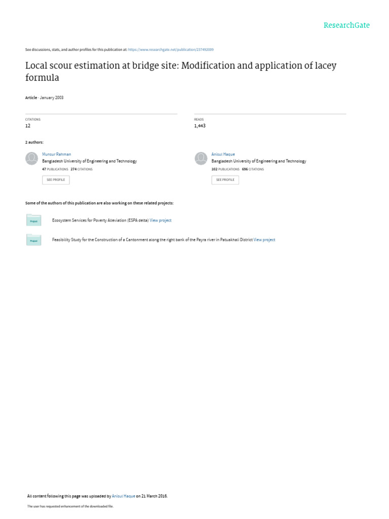 Local Scour Estimation at Bridge Site Modification | PDF | Civil ...