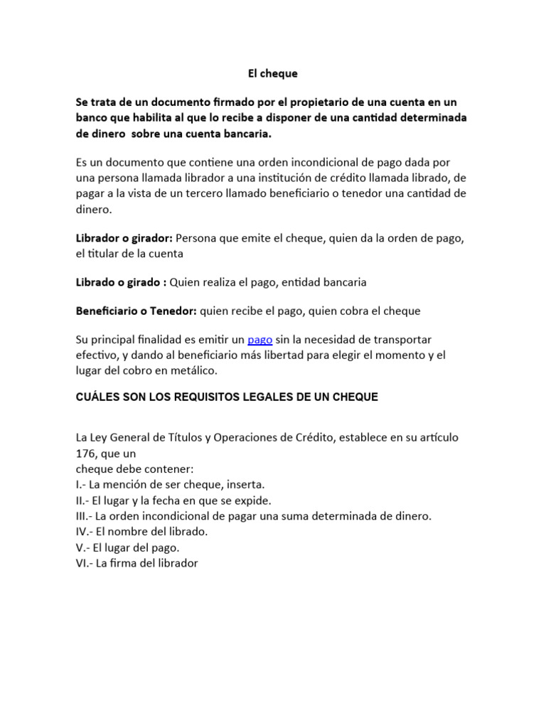 El Cheque | PDF | Cheque | Dinero