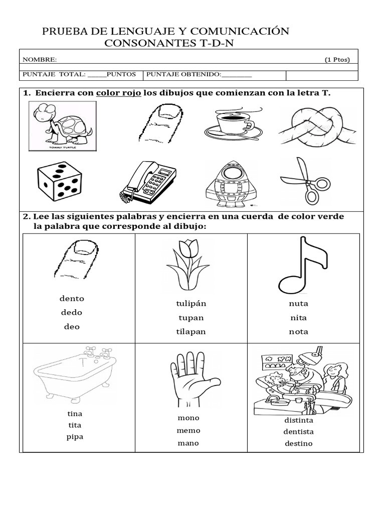 PRUEBA LETRAS T D N 1 Basico | PDF