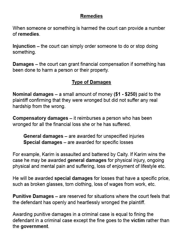 Remedies and Damages Workplace Note | PDF | Damages | Legal Remedy