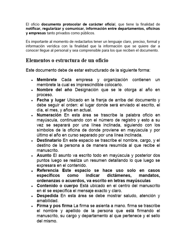 Estructura y partes de un oficio | PDF