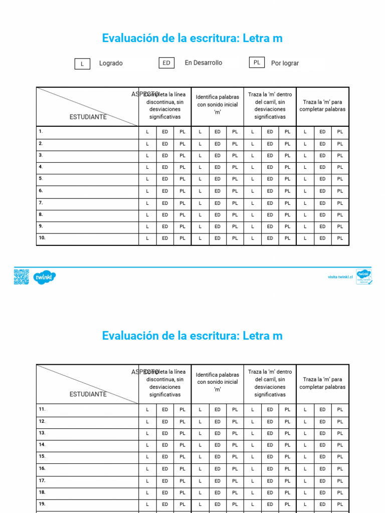 Evaluación de escritura: Letra m | PDF | Estudios de idiomas ...
