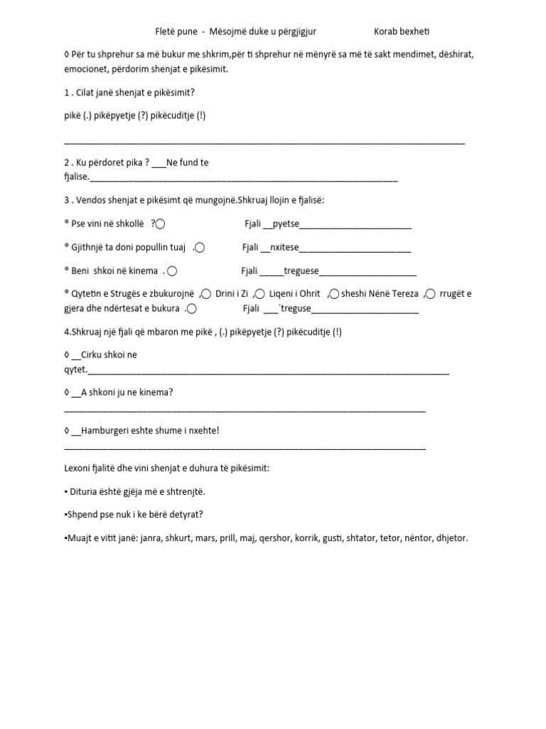 Fletë pune -shenjat e pikësimit 2 | PDF