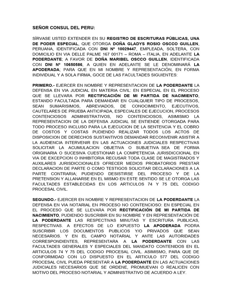 Poder Consular Maribel Oscco | PDF | Ley procesal | Gobierno
