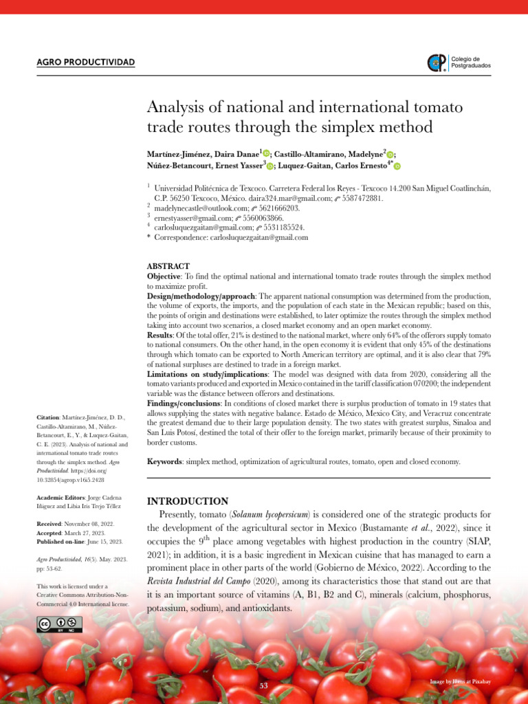Analysis of National and International Tomato | PDF | Linear Programming | Economies