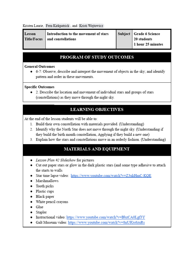 Constellation Lesson Plan | PDF | Lesson Plan | Storytelling