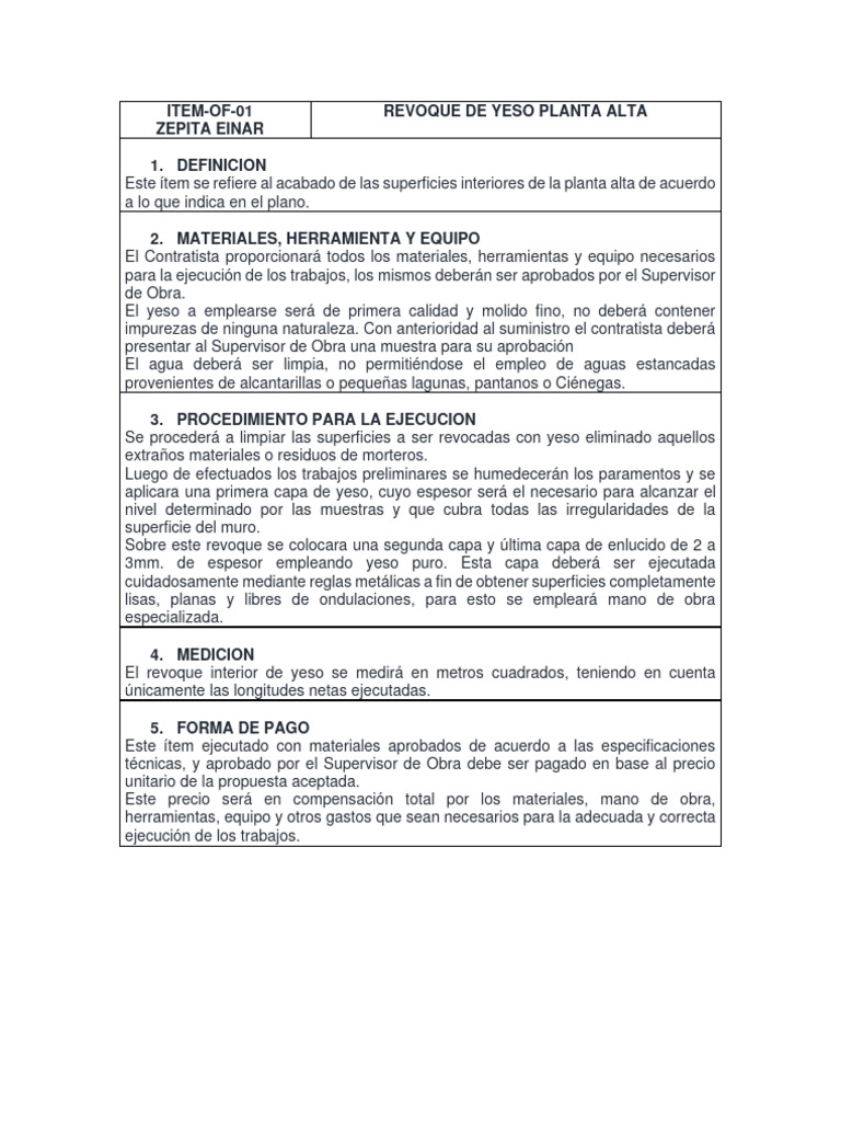 Ejmeplo ESPECIFICACIONES - OBRA FINA | PDF | Tornillo | Cemento