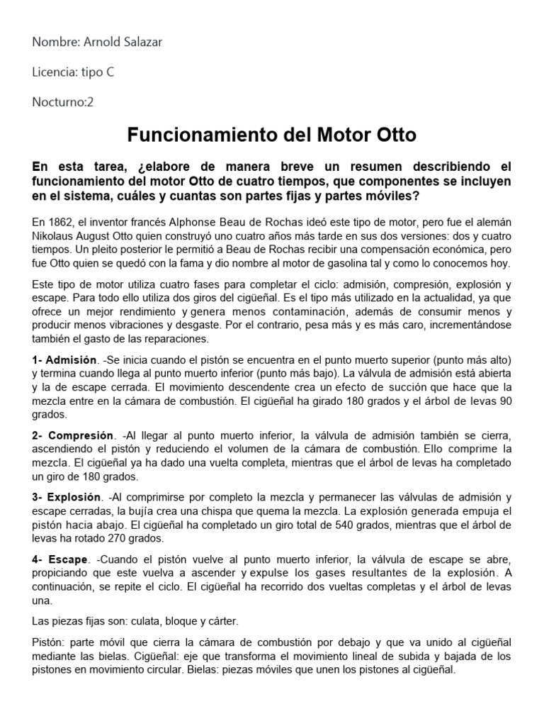 Funcionamiento del Motor Otto de Cuatro Tiempos | PDF | Motor de ...