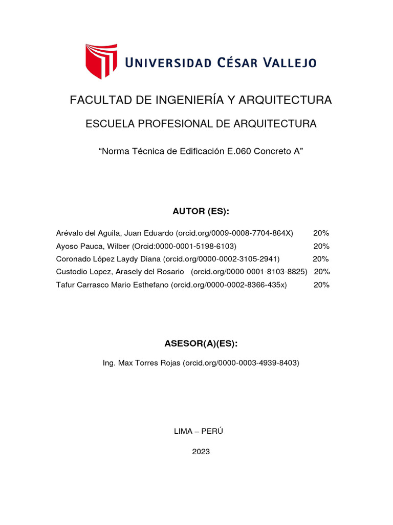 Informe Concreto Armado I....... E060 | PDF | Hormigón | Concreto reforzado