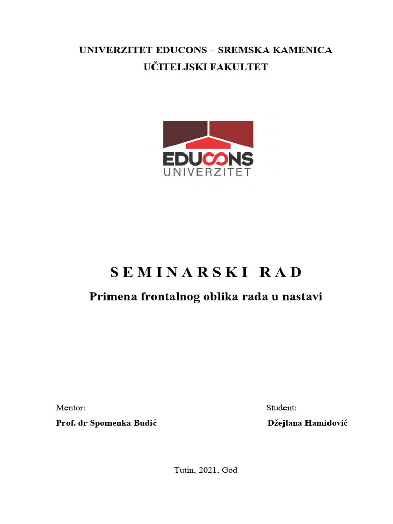 Frontalni Oblik Rada U Nastavi | PDF