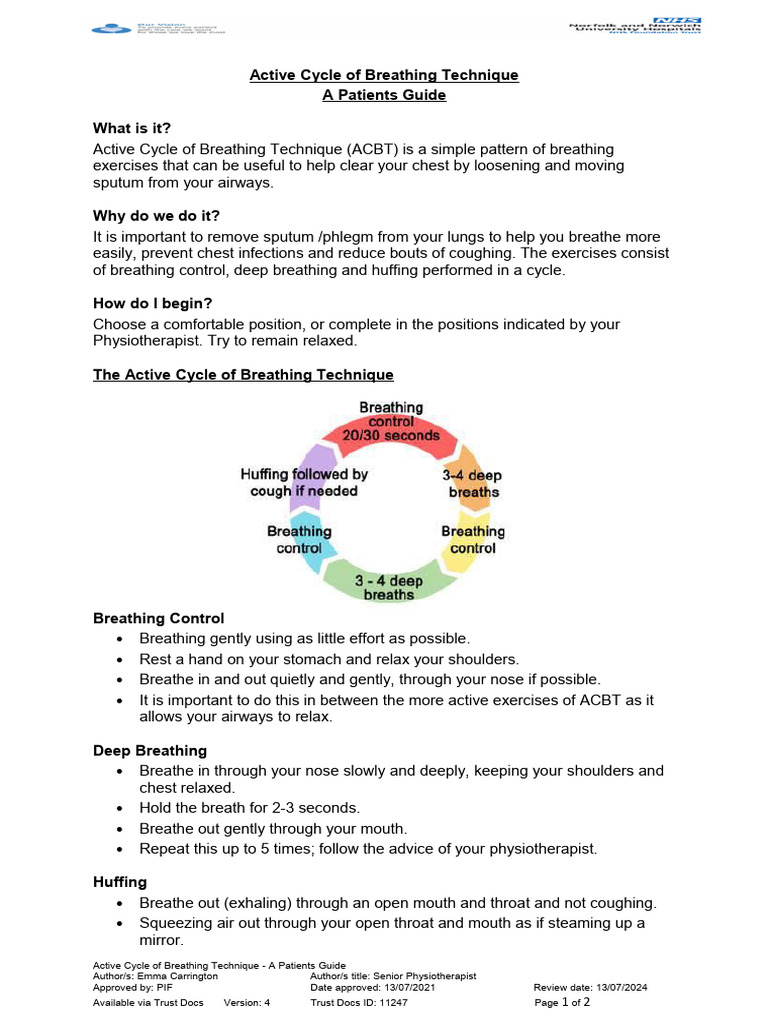Active Cycle of Breathing Technique v4 | PDF | Breathing | Medical ...