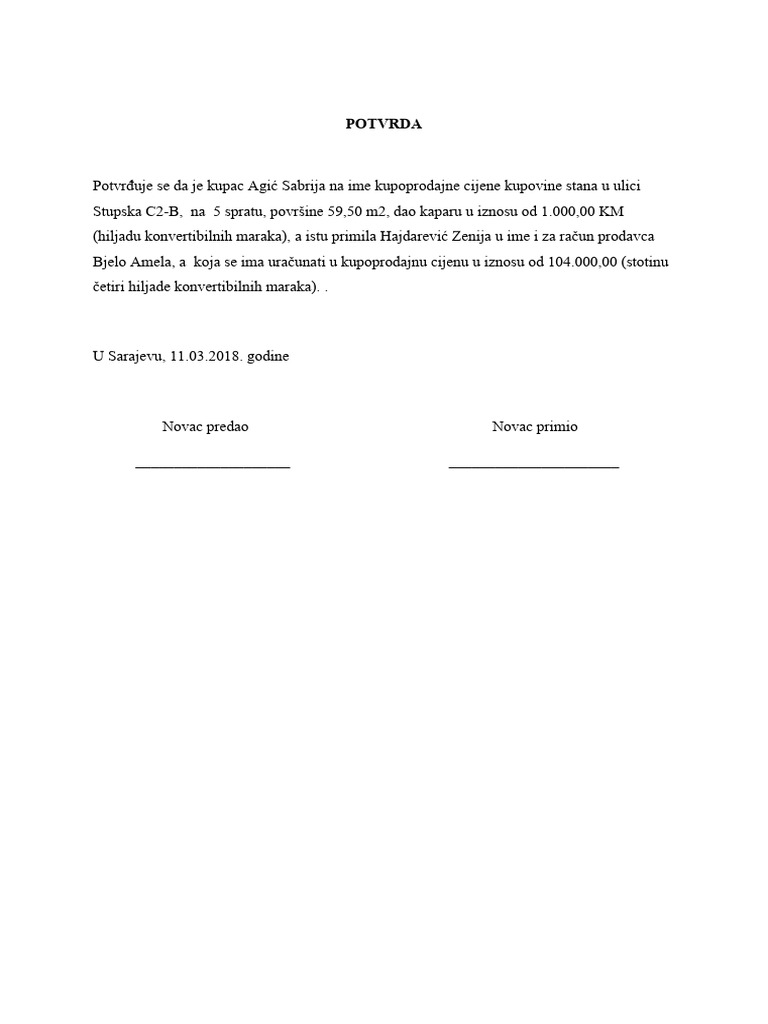 Potvrda - Data Kapara | PDF