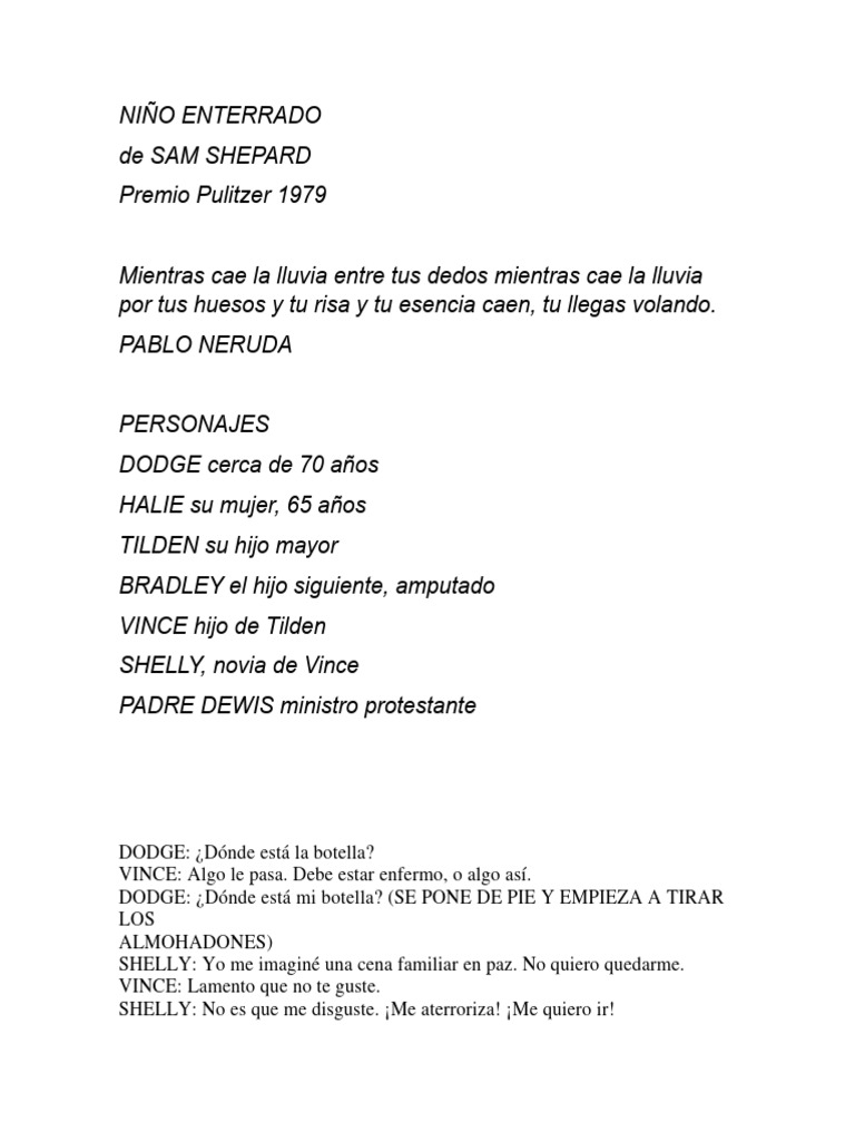 Niño Enterrado - Sam Shephard | PDF