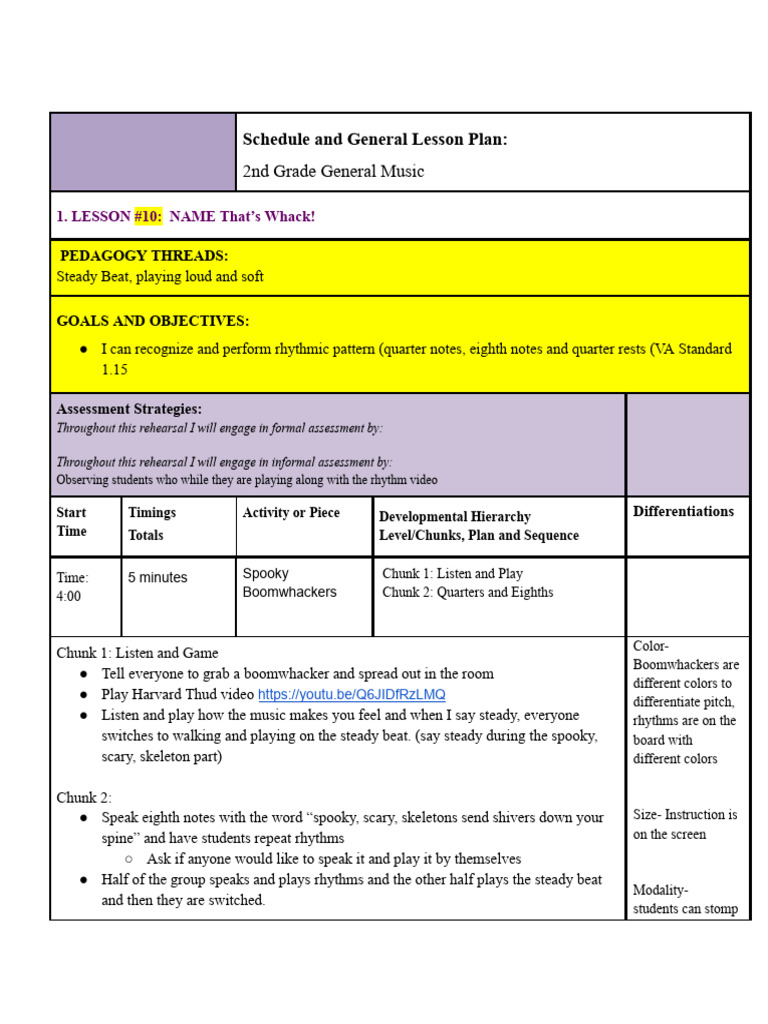 Boomwhacker Ten Minute Lesson Plan | PDF | Rhythm | Performing Arts