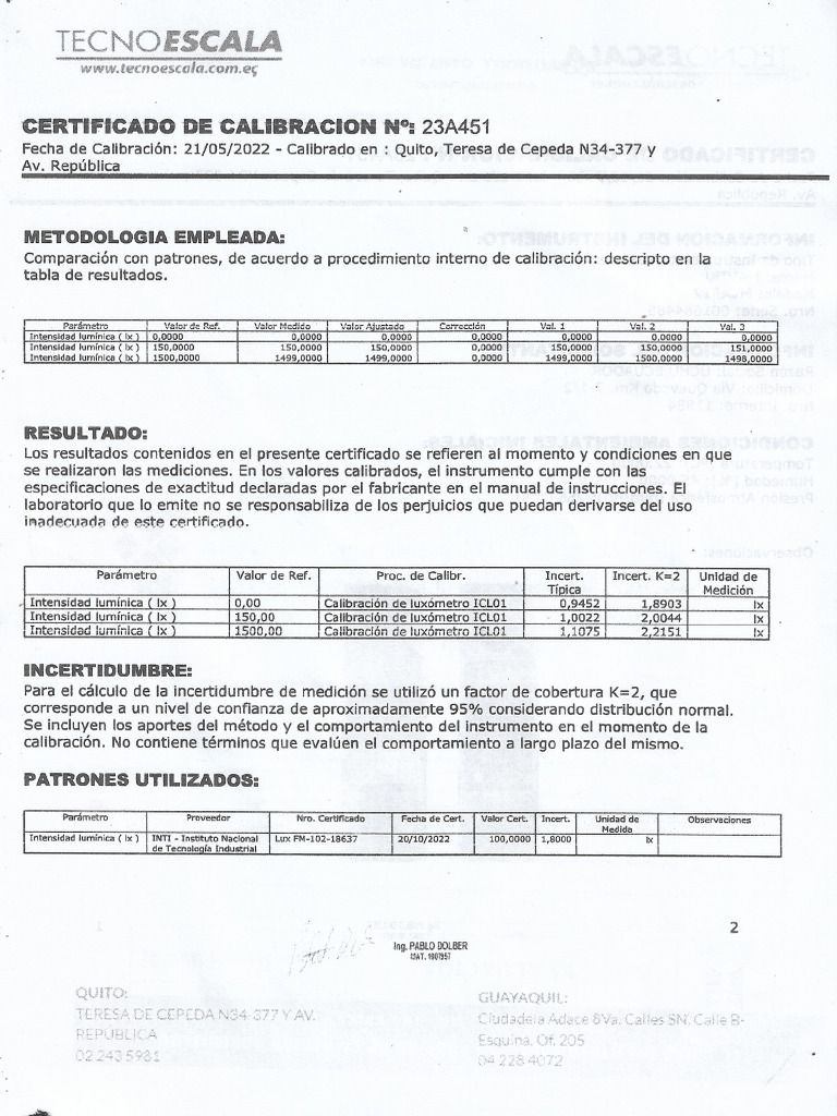 Certificado de Calibracion Luxometro | PDF