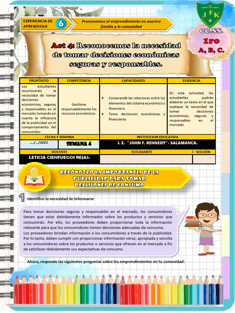 +ficha de Actividad Semana 4 - 1° y 2° CCSS (Eda 6) | PDF | Publicidad | Los consumidores