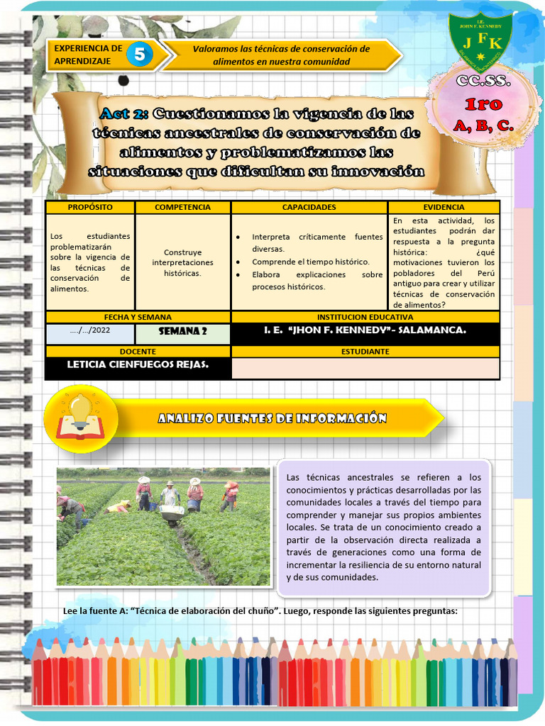 +FICHA DE ACTIVIDAD SEMANA 2- 1° Y 2° CCSS (EDA 5) | PDF | Patata