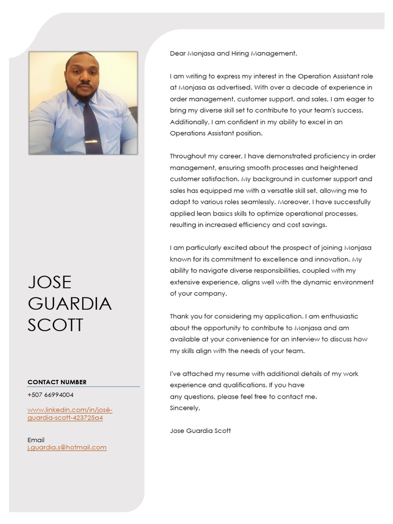 Jose Guardia Scott Cover Letter | PDF | Career & Growth | Business