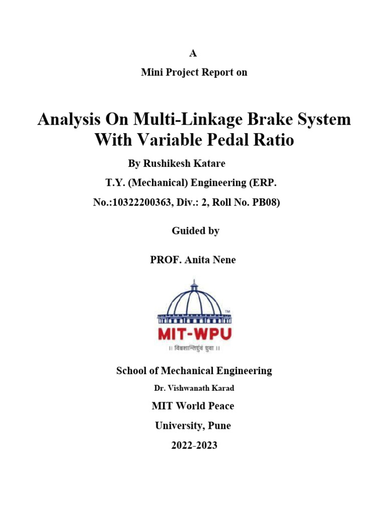 Rushikesh Katare PB08 Mini Project Report | PDF | 3 D Printing | Brake