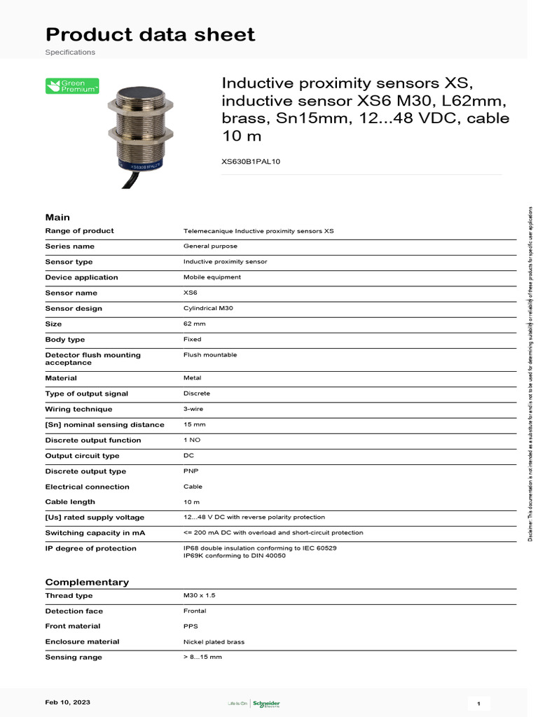 Telemecanique XS630B1PAL10 Sensor Data | PDF | Electrical Equipment ...