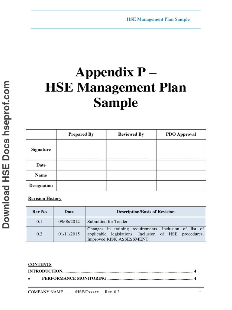 HSE Management Plan Sample Document | PDF | Occupational Safety And ...