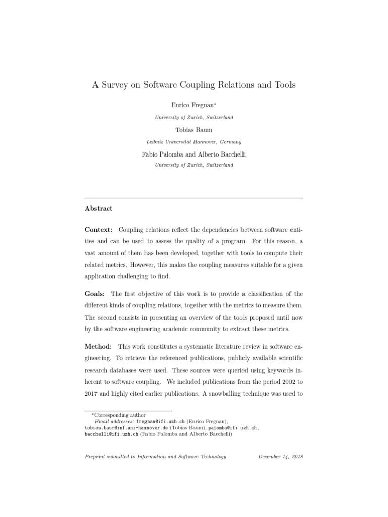 Pre Print A Survey On Software Coupling Relations And Tools Pdf Class Computer Programming