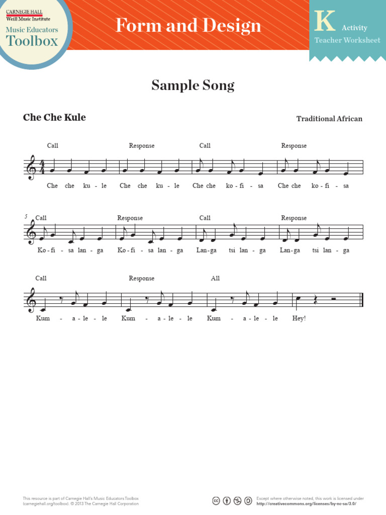 K Teacher Worksheet - Sample Song Che Che Kule | PDF