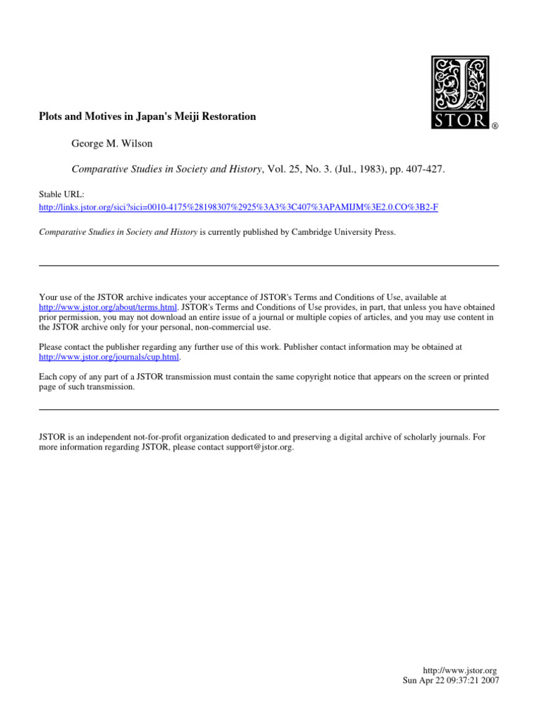 Plots and Motives in Japan's Meiji Restoration | PDF